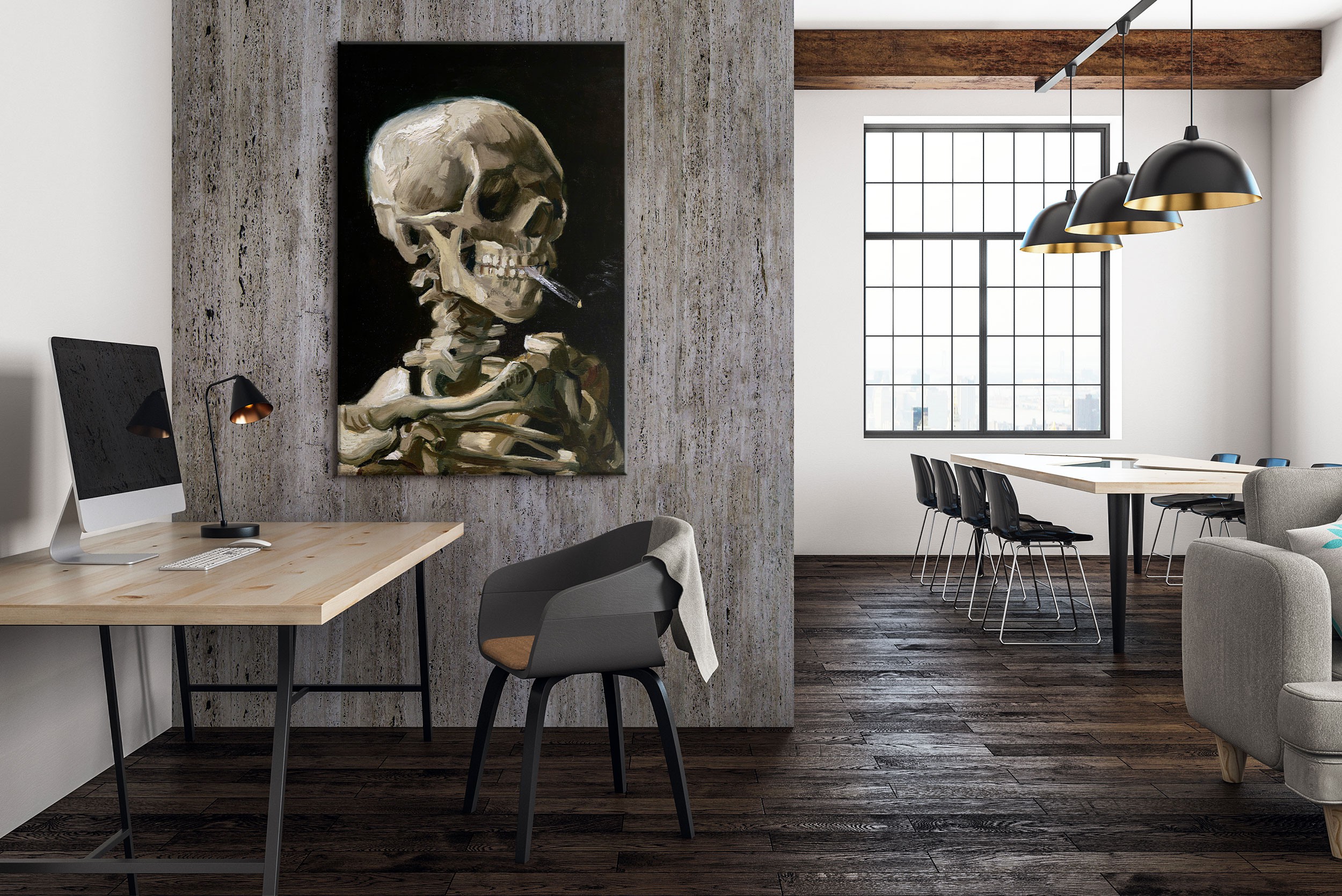 Obraz na ścianę Czaszka z palącym się papierosem - reprodukcja malarstwa Vincenta van Gogha ...