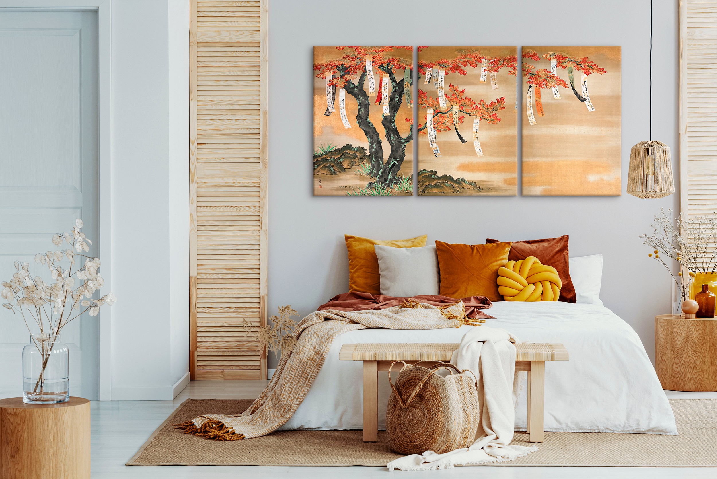 Obraz tryptyk Reprodukcja Japońskie drzewo z wierszami - reprodukcja ...